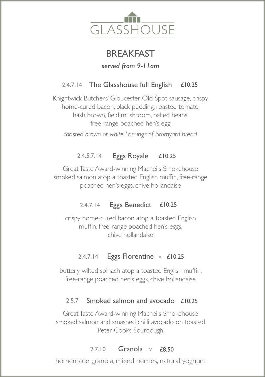 The Glasshouse Menus | Holloways
