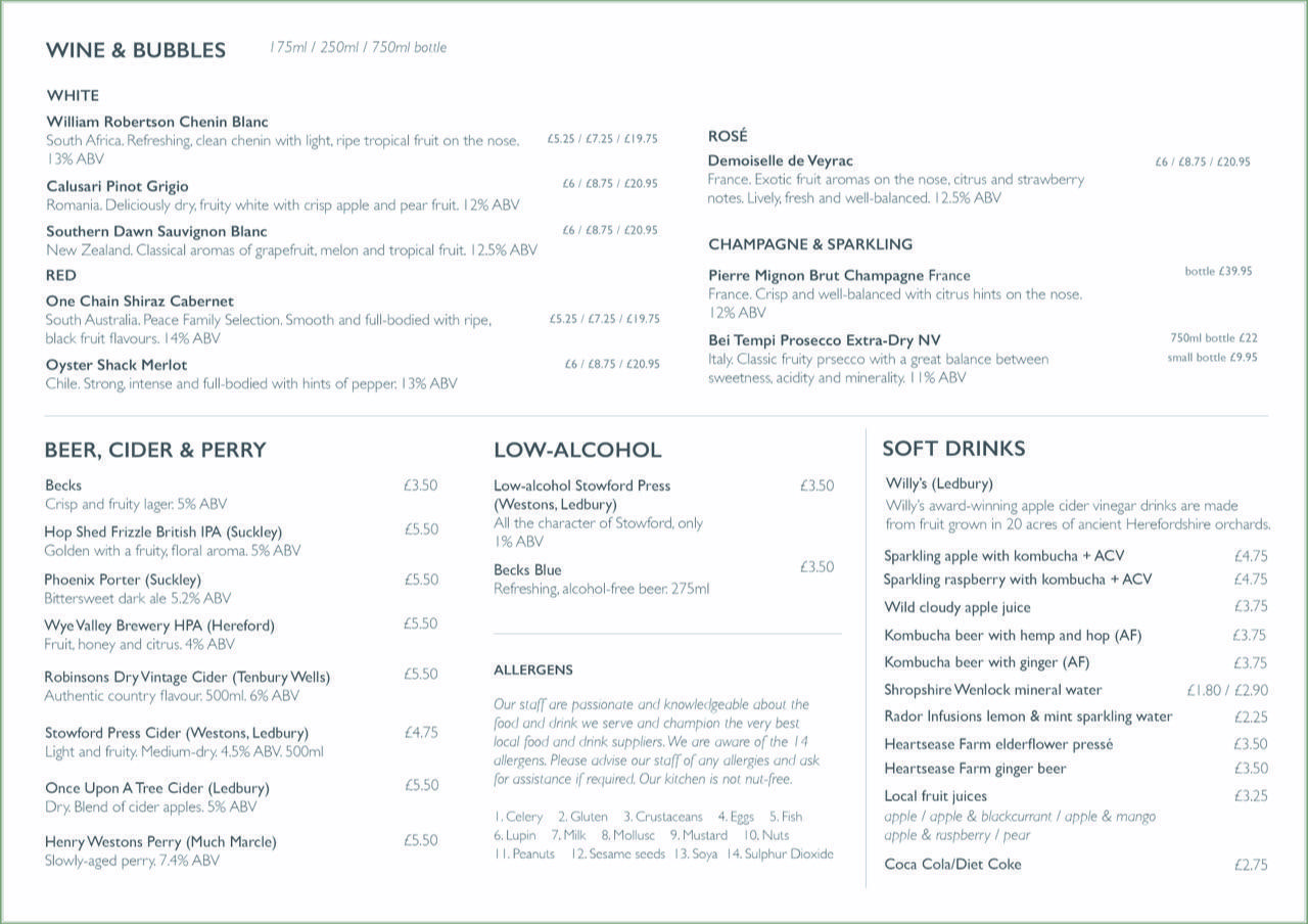 The Glasshouse Menus | Holloways
