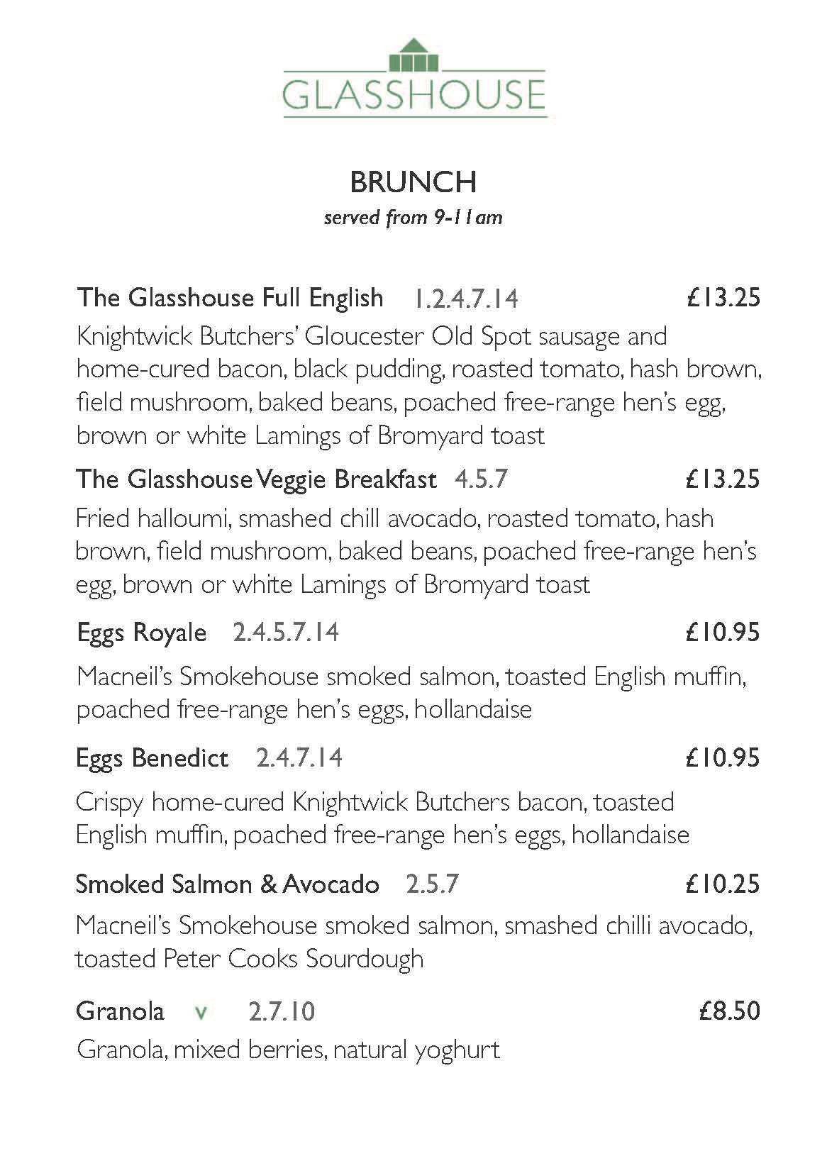The Glasshouse Menus | Holloways