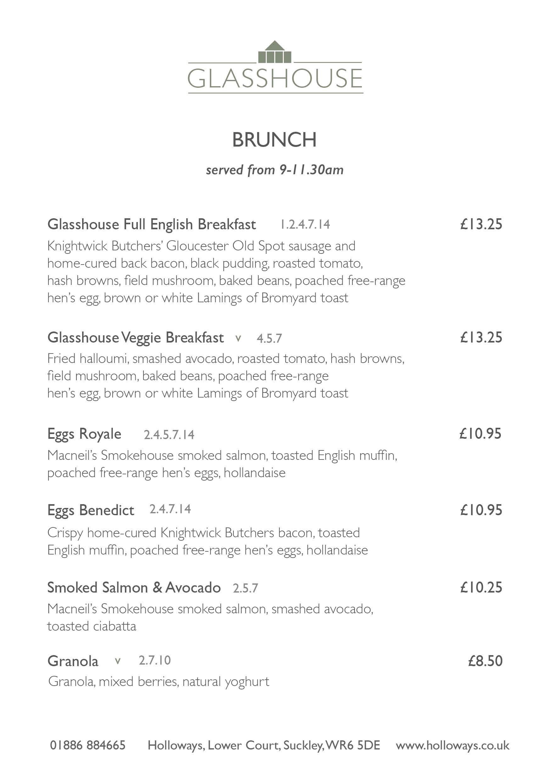 The Glasshouse Menus | Holloways