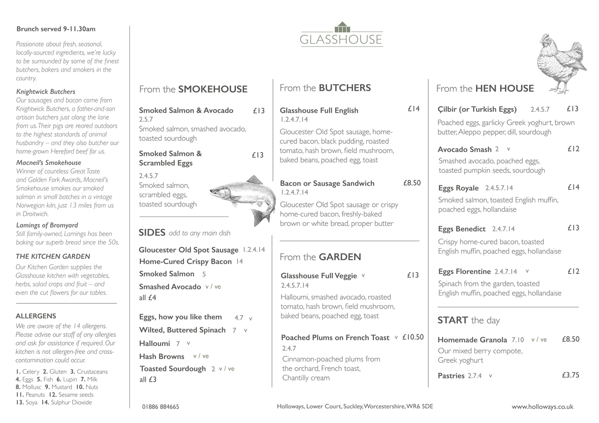 The Glasshouse Menus | Holloways
