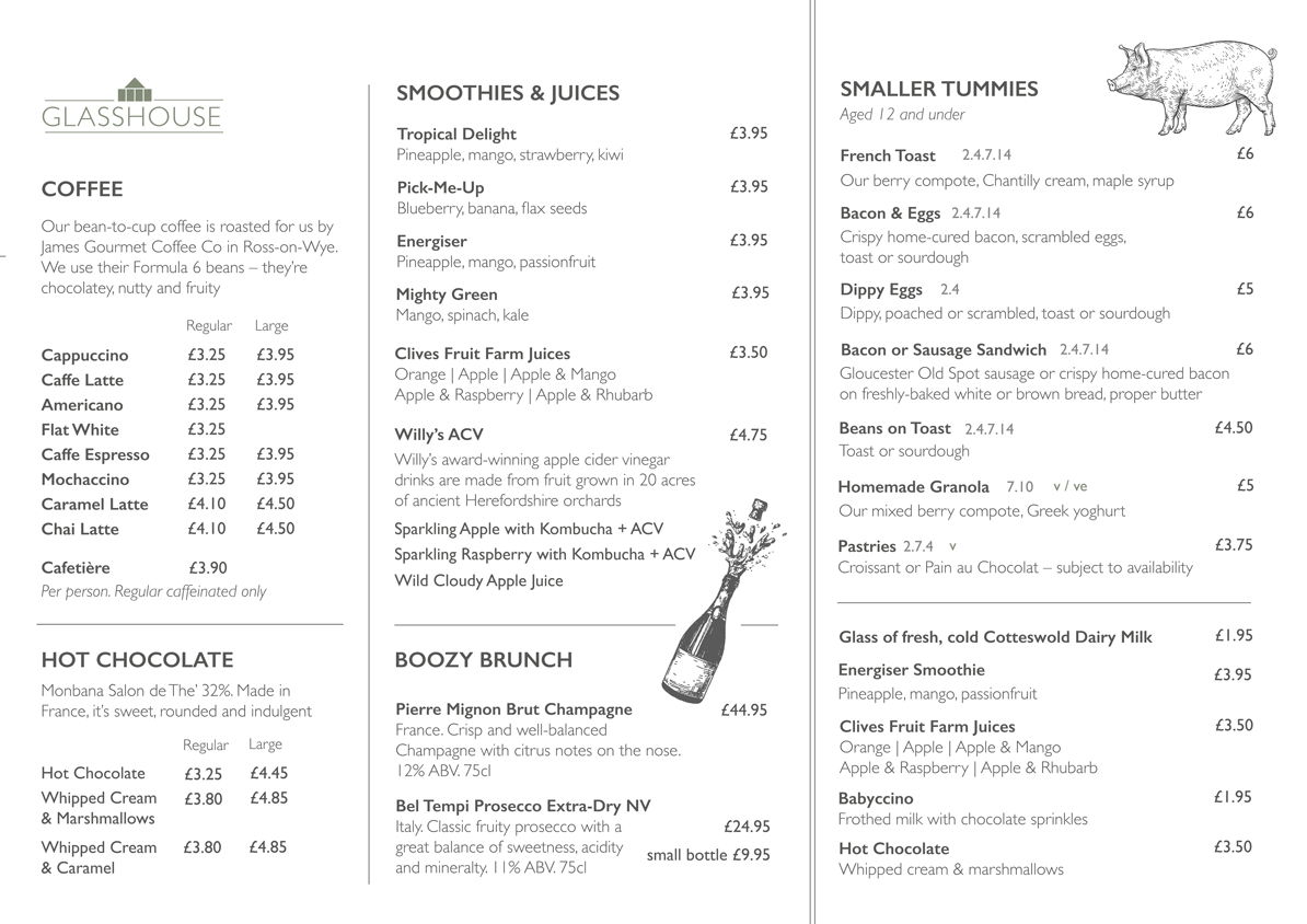 The Glasshouse Menus | Holloways