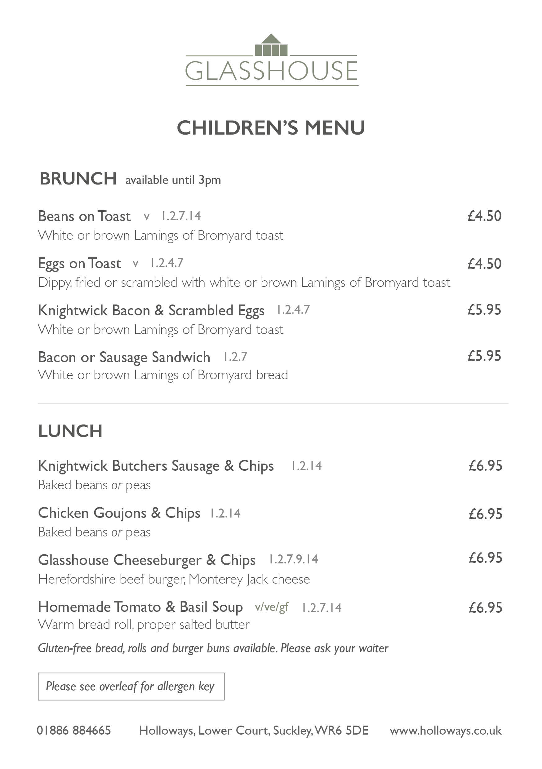 The Glasshouse Menus | Holloways