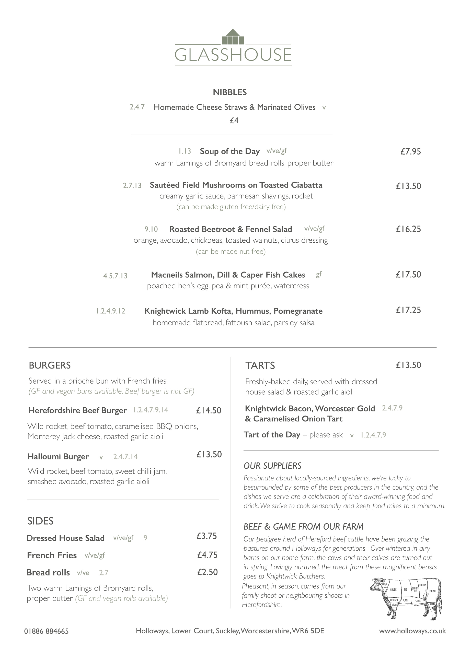 The Glasshouse Menus | Holloways