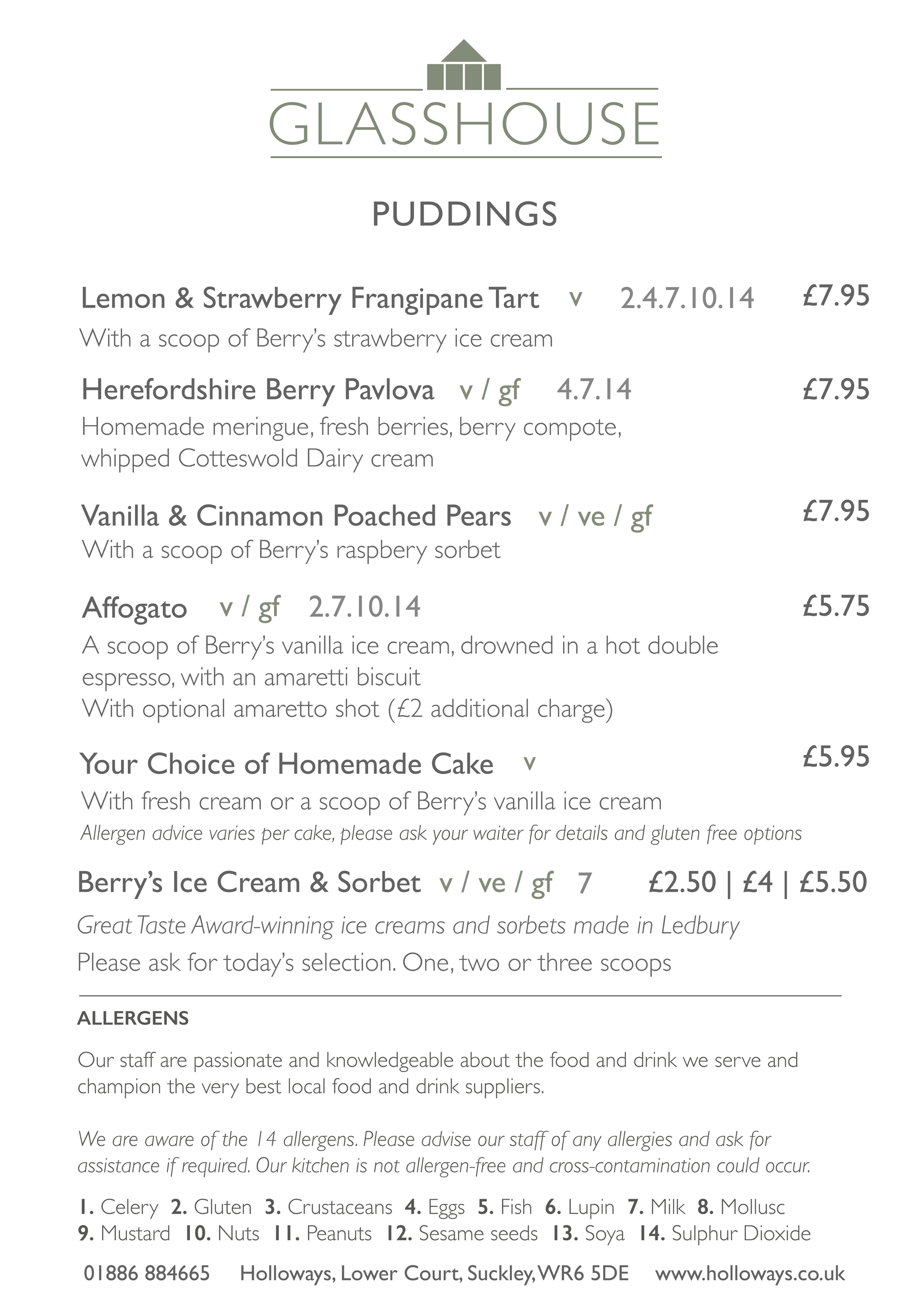 The Glasshouse Menus | Holloways