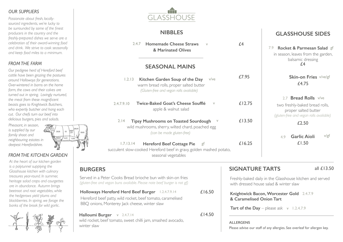 The Glasshouse Menus | Holloways